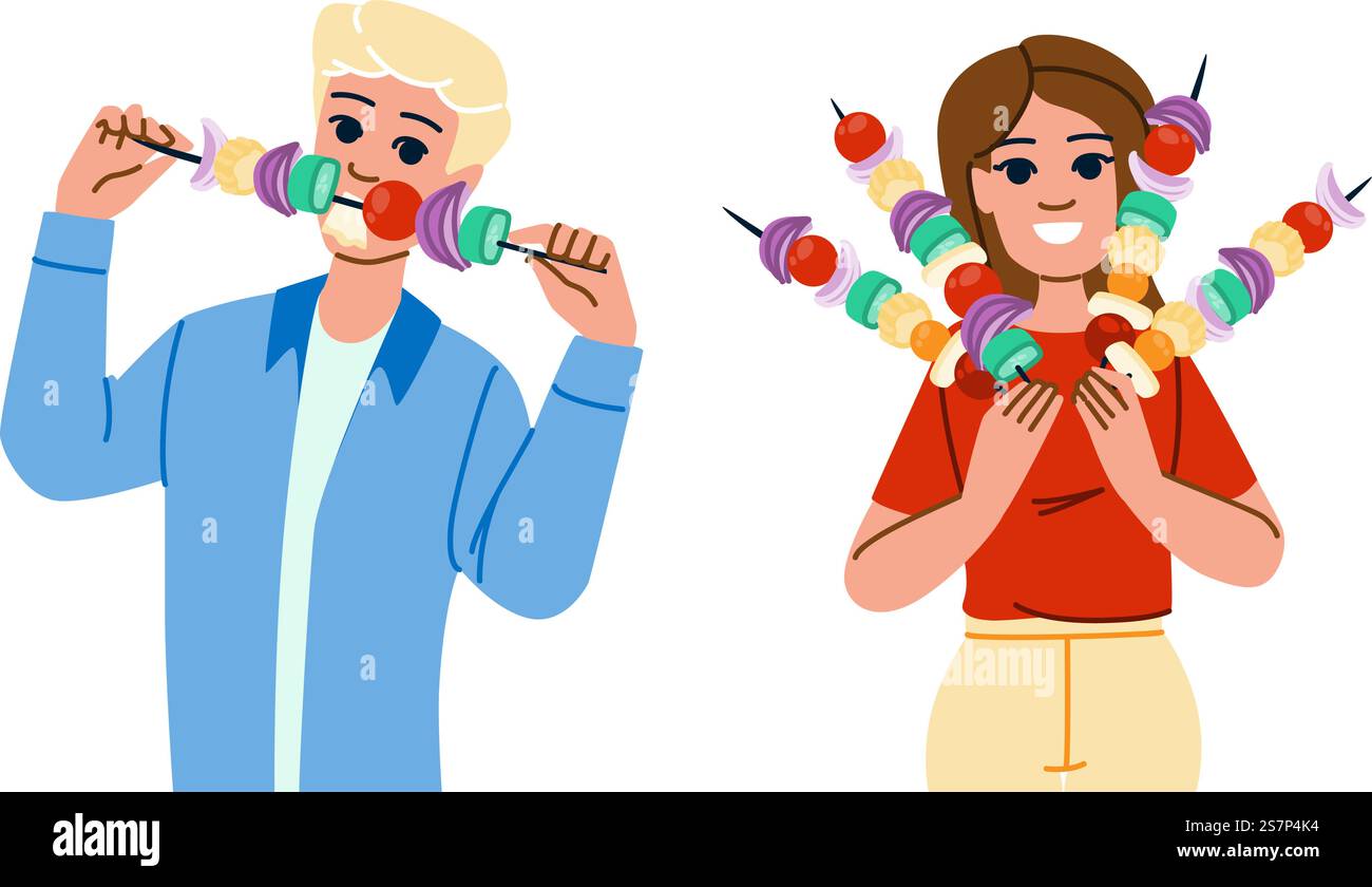 vegetarian veggie kebab vector. food healthy, tomato vegetable, picnic ...