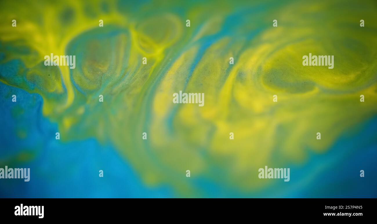 Blur paint splash. Mist swirl. Defocused blue yellow green color smoke ...