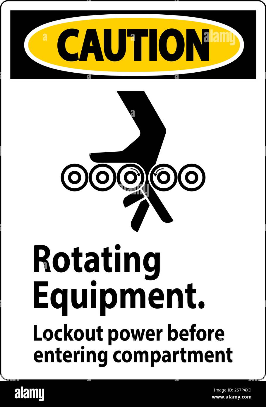 Caution First Sign, Rotating Equipment, Lockout Power Before Entering ...