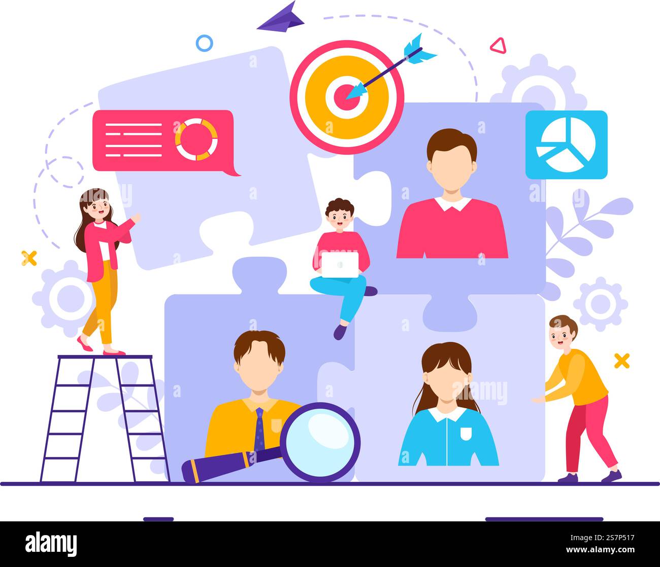 HRM Human Resource Management Vector Illustration with System Managing ...