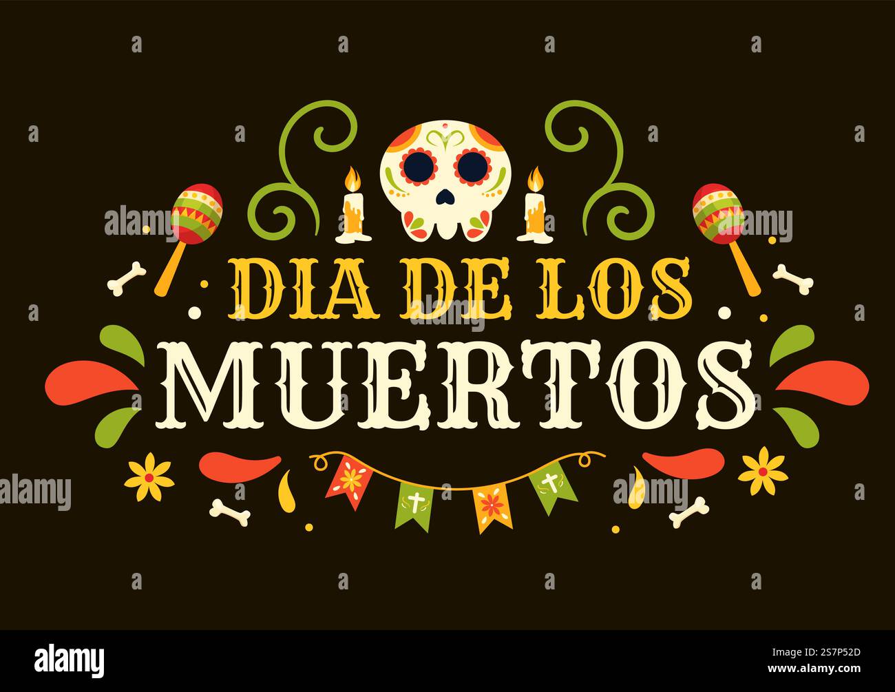 Dia de Los Muertos Vector Illustration with Day of the Dead, Play Music ...