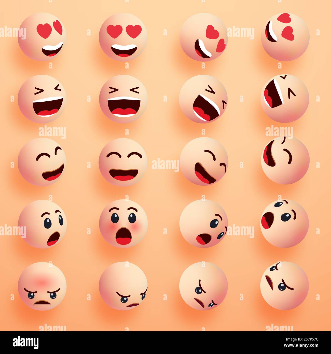 Smile faces happy emoticons. 3d emoji set. Smiley face icons with ...