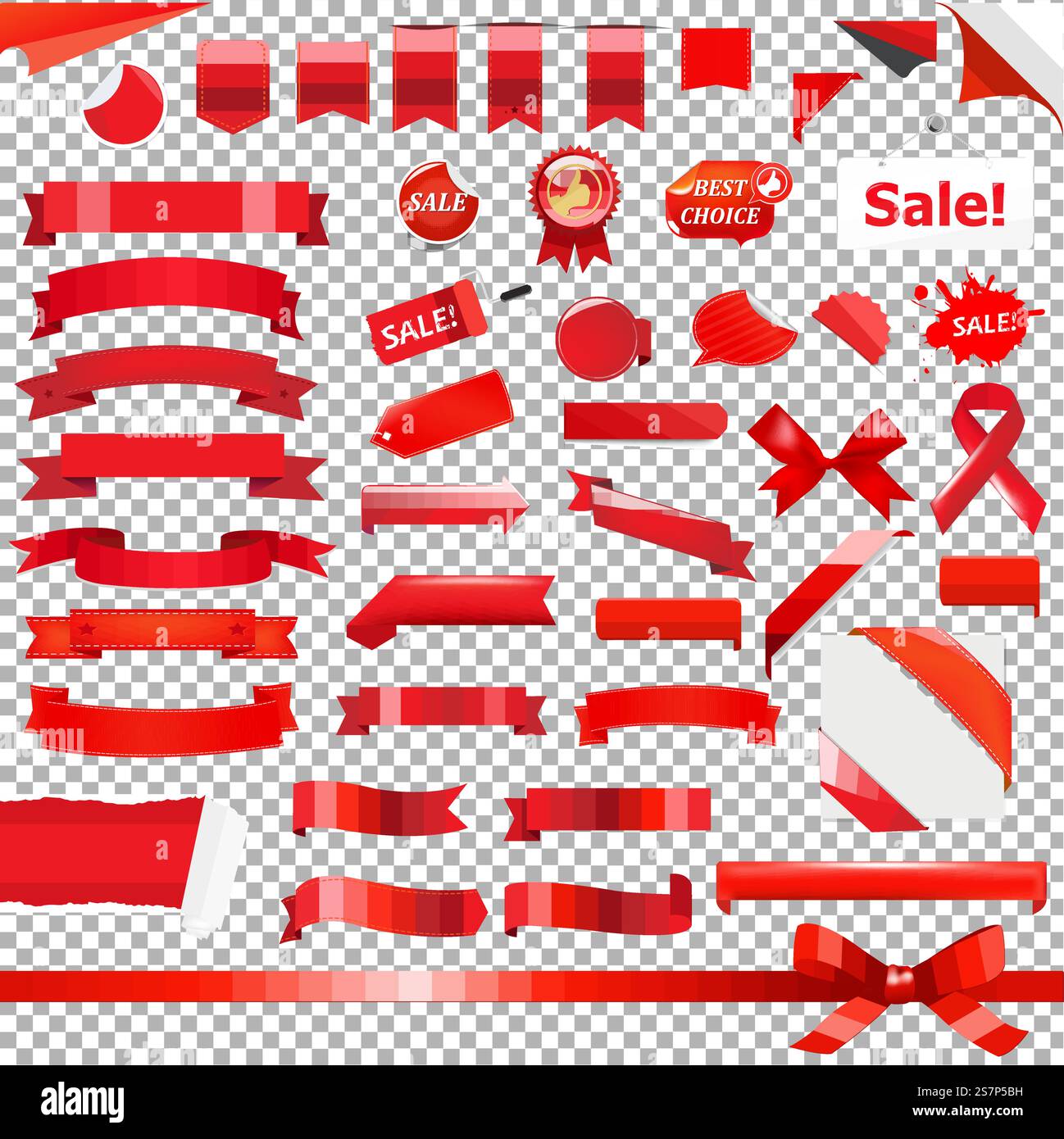 Big Red Ribbon Set, Isolated on Transparent Background, With Gradient ...