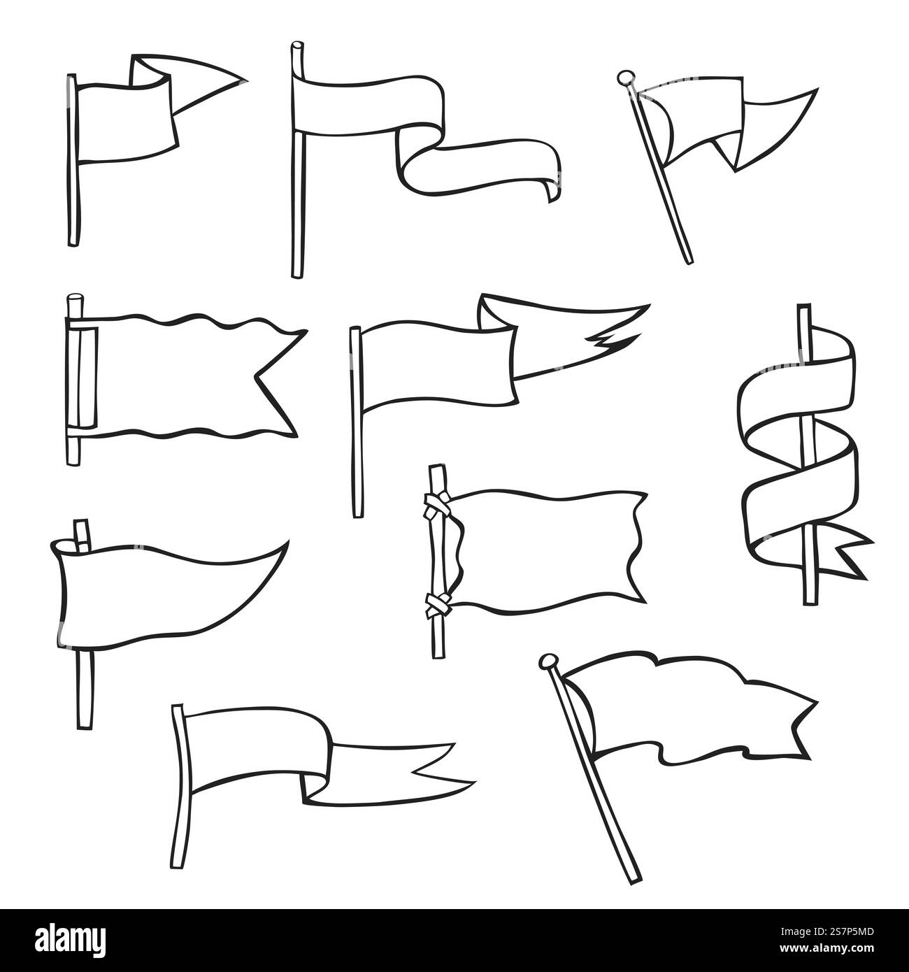 Hand drawn flags. Monochrome labels or wanderlust style pennants. Hand ...