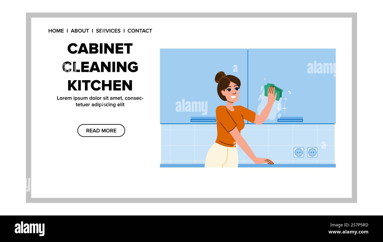 interior cabinet cleaning kitchen vector. housekeeping service ...