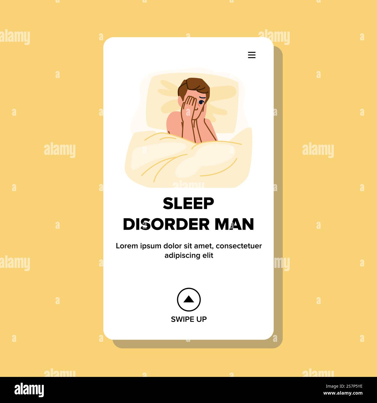 less sleep disorder man vector. bed night, stress tired, anxiety home ...