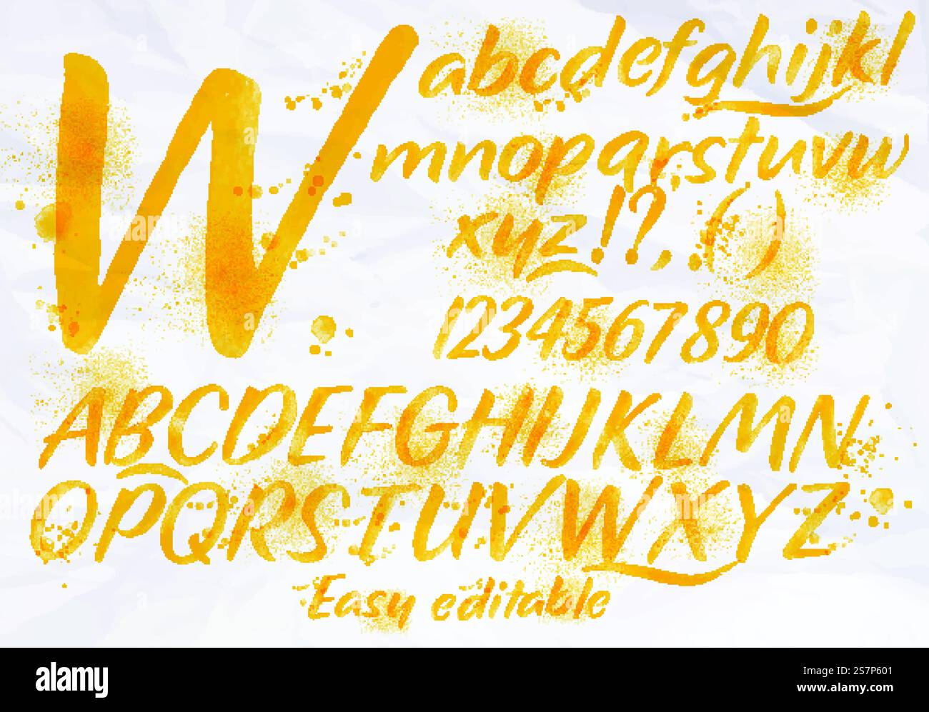 Modern alphabet set drawn watercolor blots and stains with a spray ...