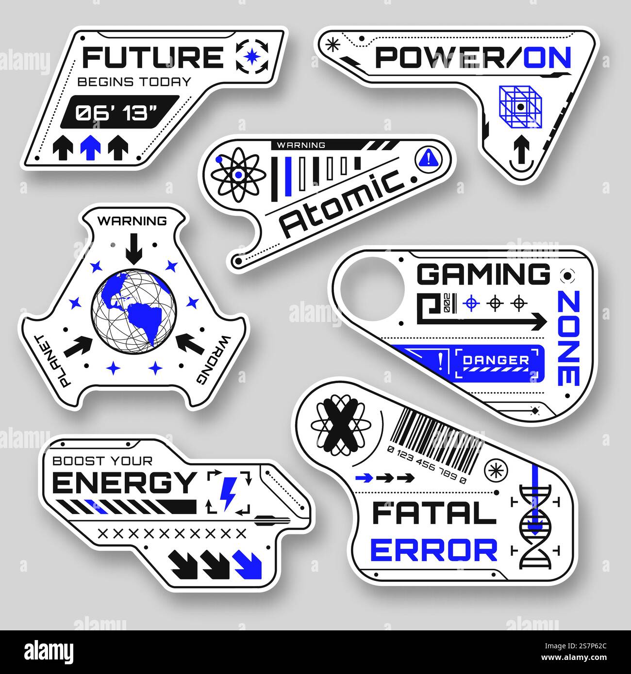 Sci Fi geometric stickers. Futuristic shapes in different forms. Badges ...