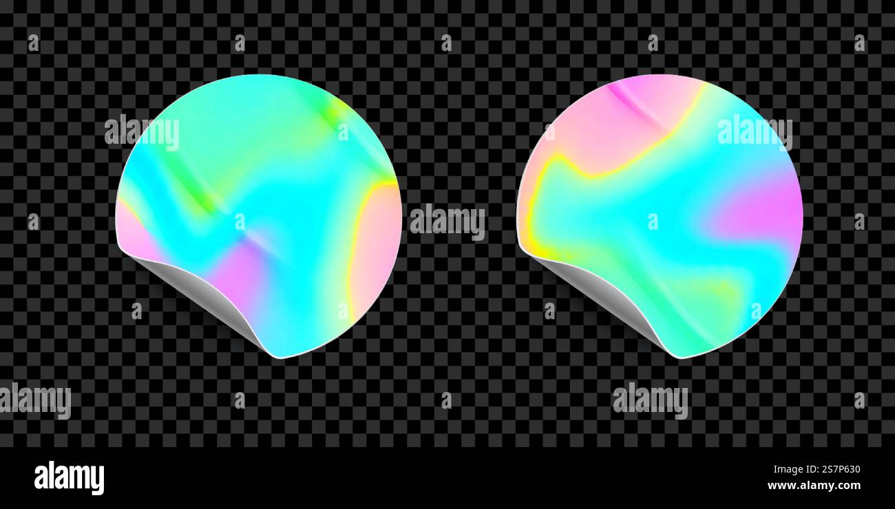 Hologram sticker label or round seal of holographic iridescent foil ...