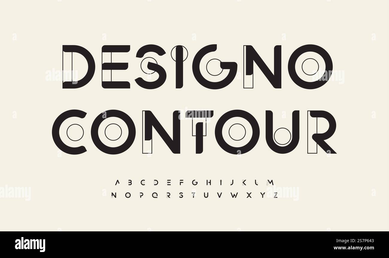 Geometric drawn font cutting edge letters outline art contour alphabet ...
