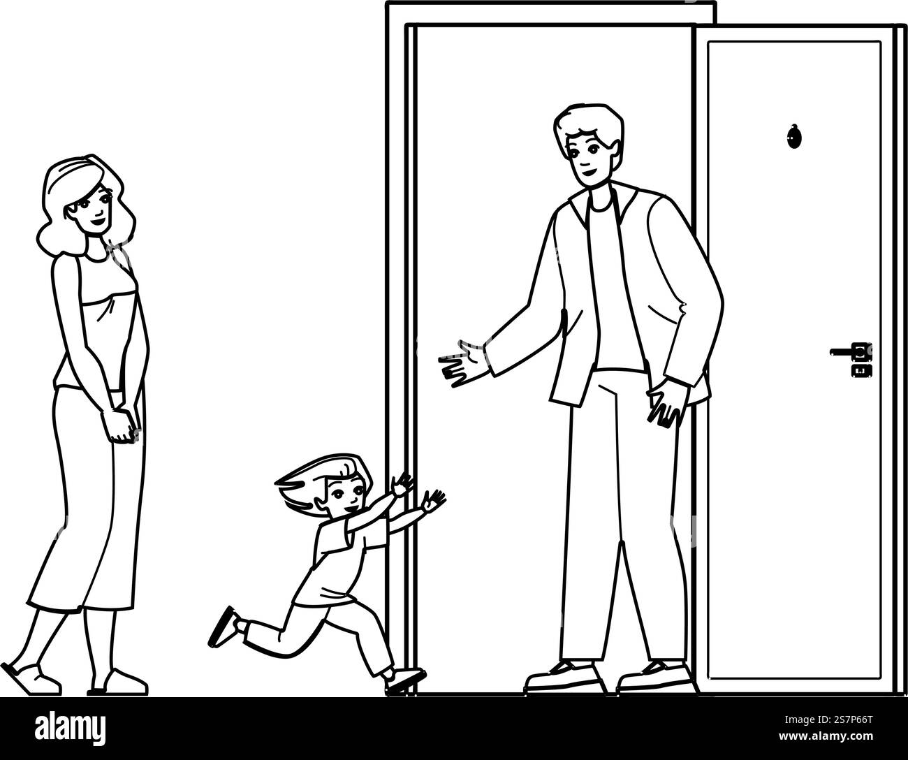 return home vector. family happy, child door, mother work, office ...
