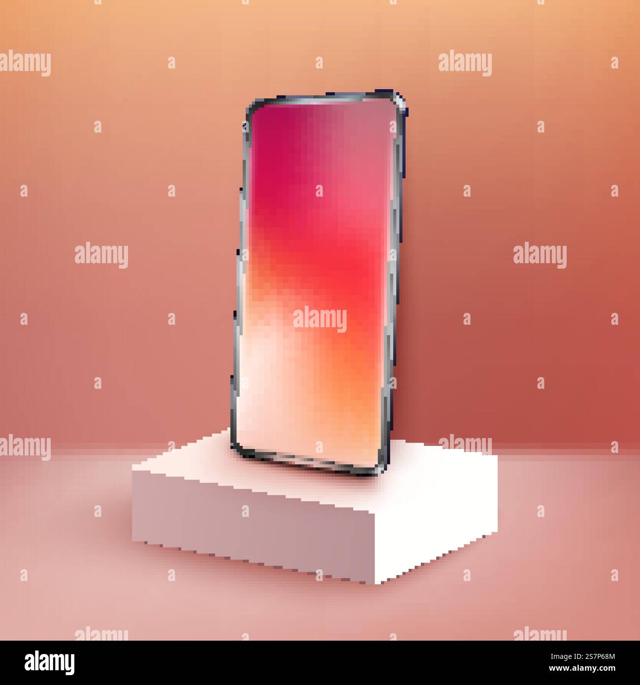 Realistic smartphone on square podium. 3d mobile phone with gradient ...