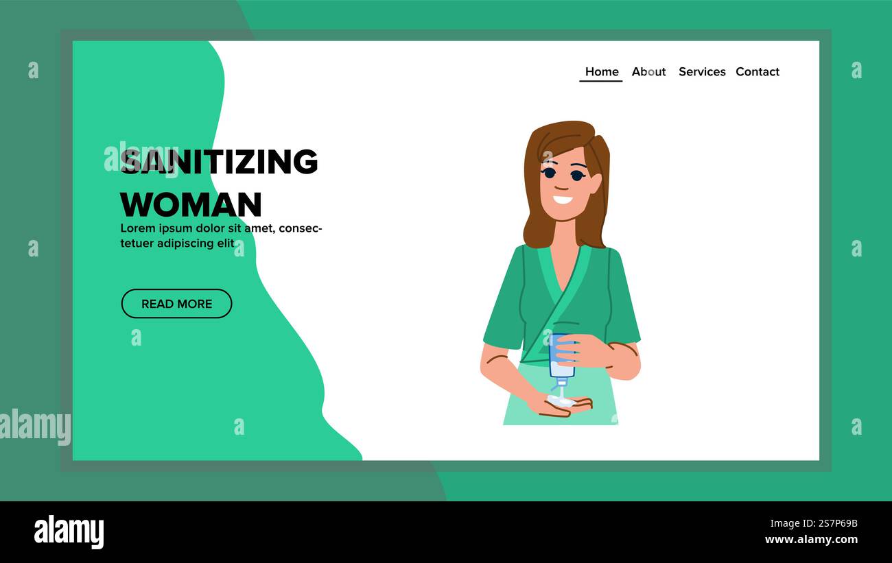 coronavirus sanitizing woman vector. wash hand, gel bottle, home ...