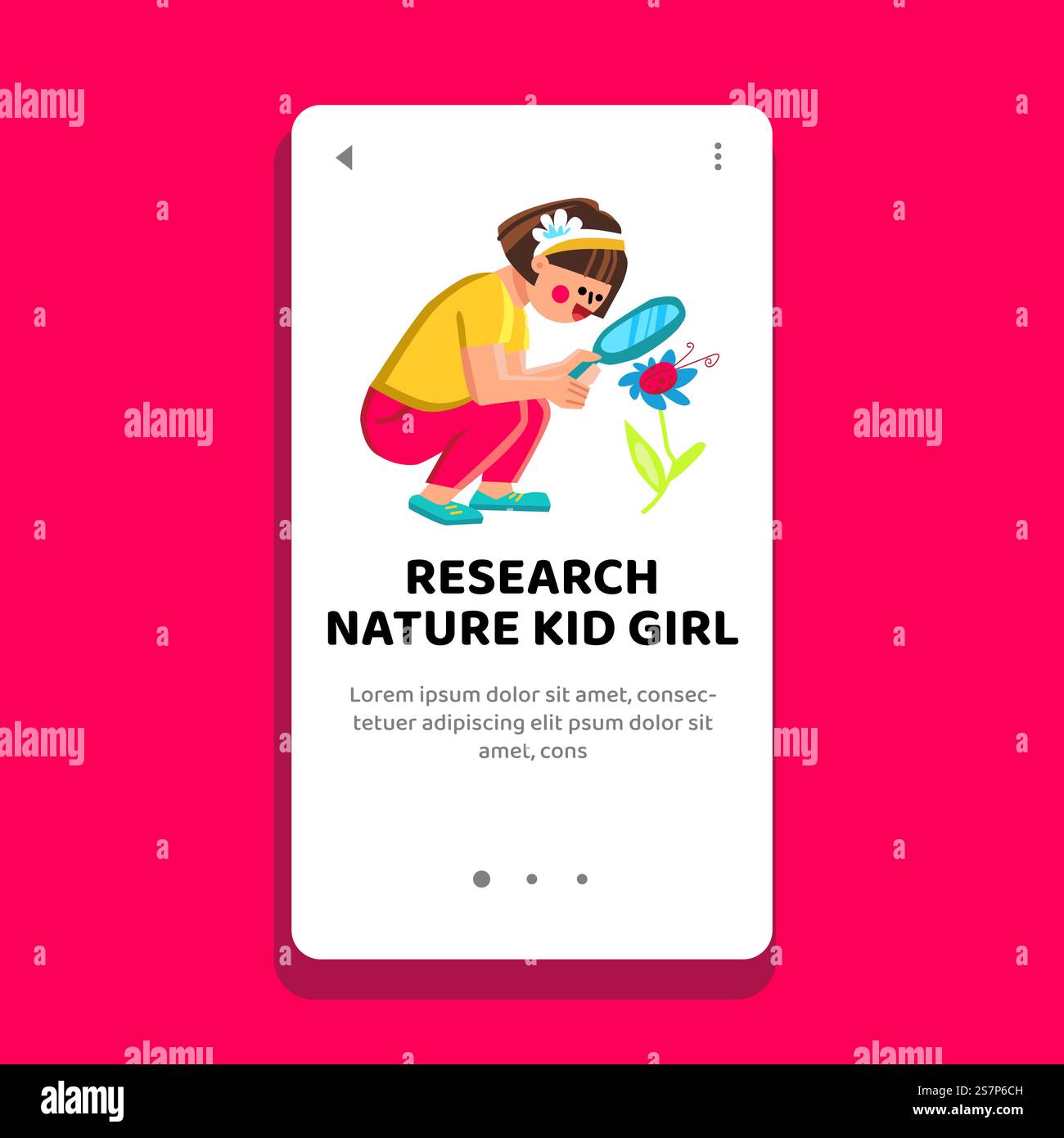 female research nature kid girl vector. care happy, person young ...