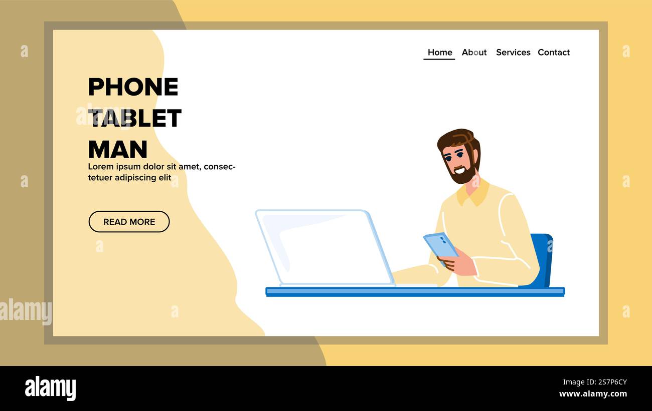 hand phone table man vector. using business, technology smart, desk ...