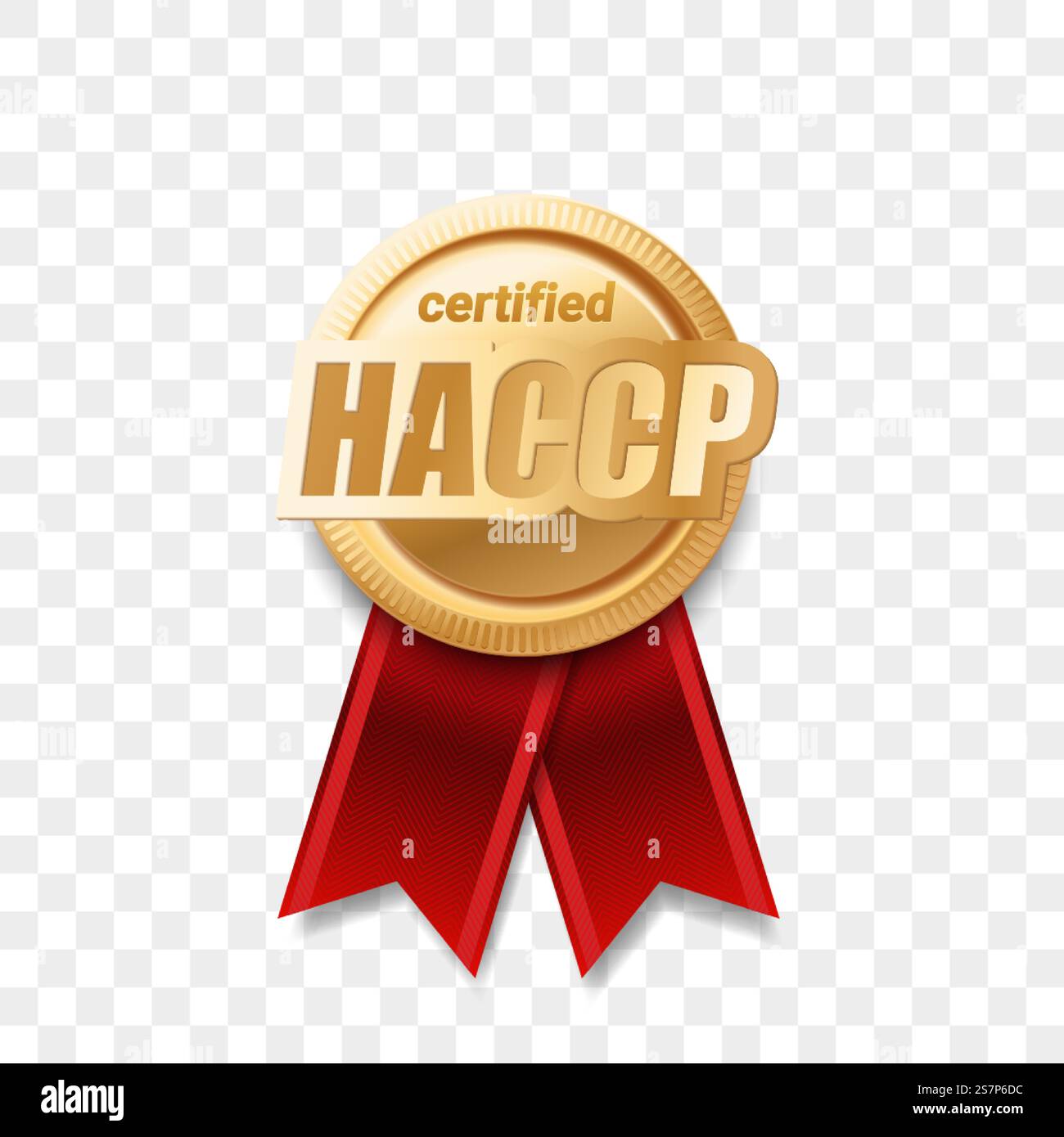 HACCP certified award ribbon, food safety and quality badge, vector golden medal. HACCP ...