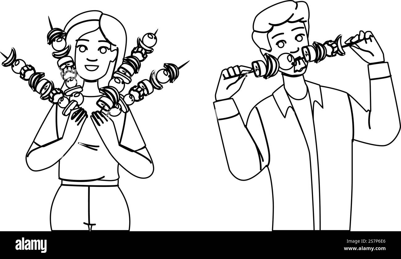 vegetarian veggie kebab vector. food healthy, tomato vegetable, picnic ...