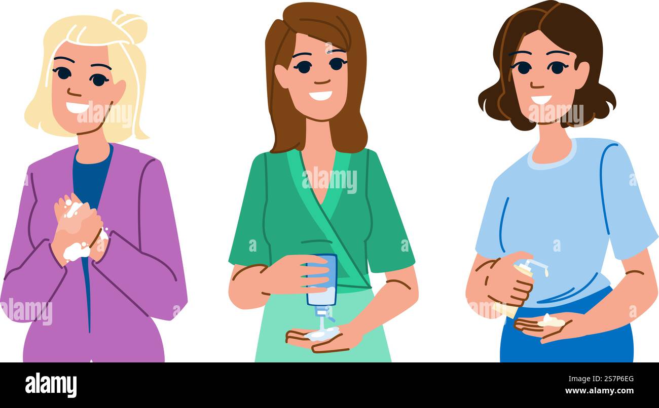 wash sanitizing hands woman vector. hygiene coronavirus, clean ...