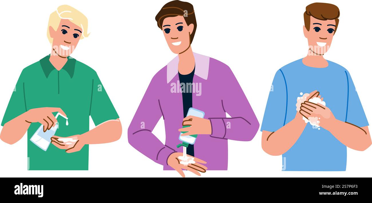 hand sanitizing hands man vector. gel clean, coronavirus soap ...