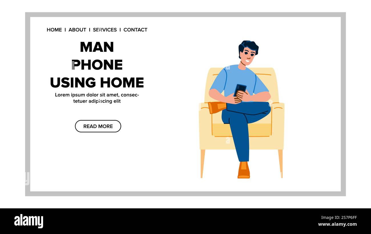 internet man phone using home vector. adult technology, business cell ...