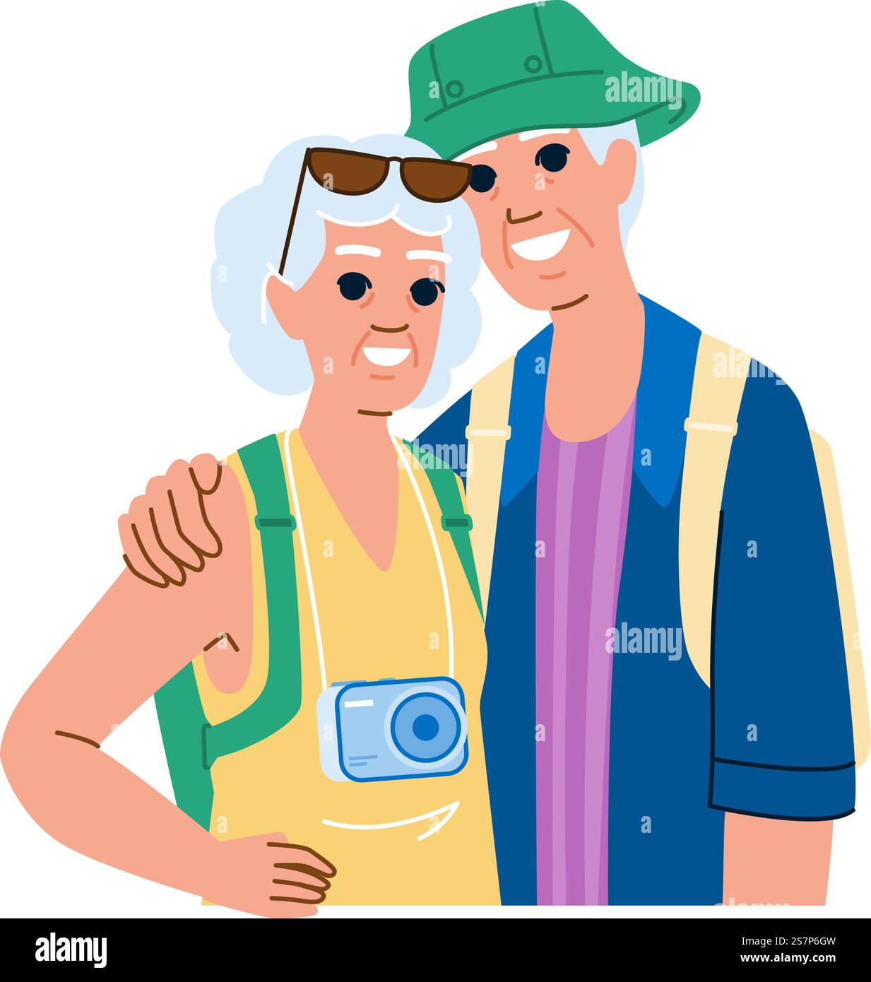 woman senior couple vacation vector. man happy, retirement love, male ...