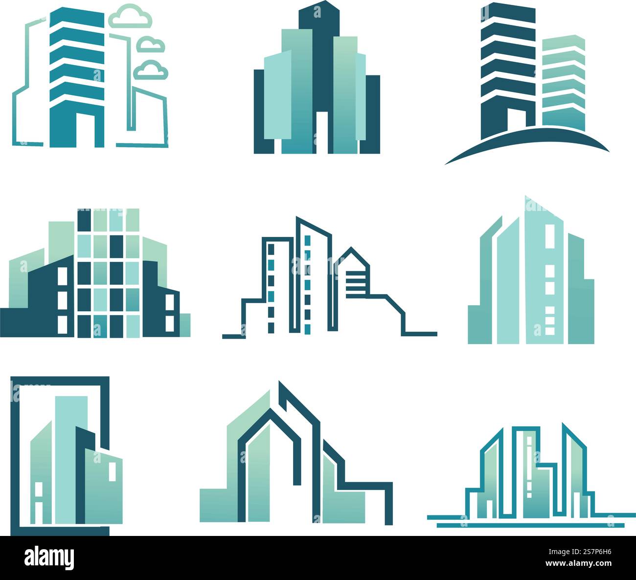 real estate icons, isolated buildings new constructions with apartments ...