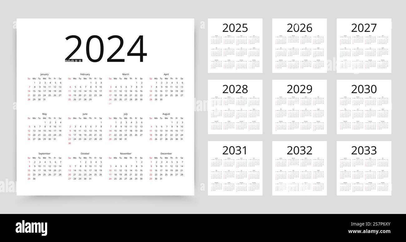 Calendar for 2024, 2025, 2026, 2027, 2028, 2029, 2030, 2031, 2032, 2033 ...