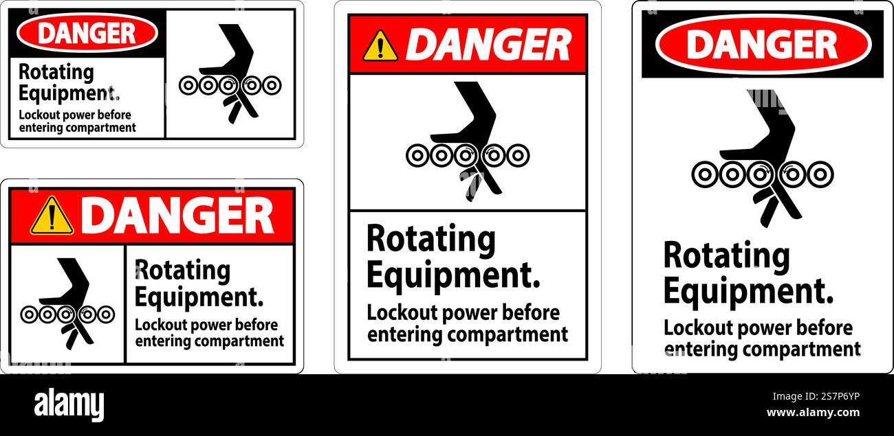 Danger Sign, Rotating Equipment, Lockout Power Before Entering ...