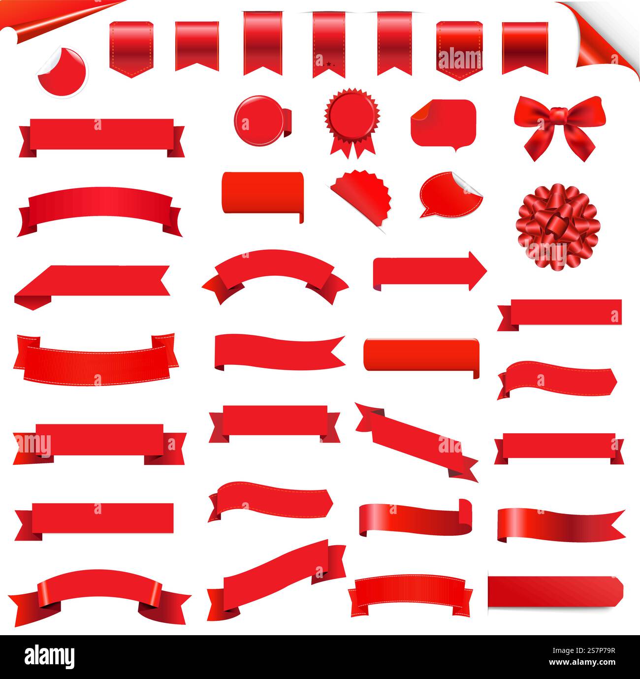 Big Red Ribbons Set Isolated With Gradient Mash, Vector Illustration ...