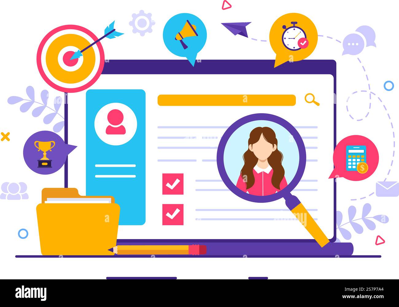 HRM Human Resource Management Vector Illustration with System Managing ...