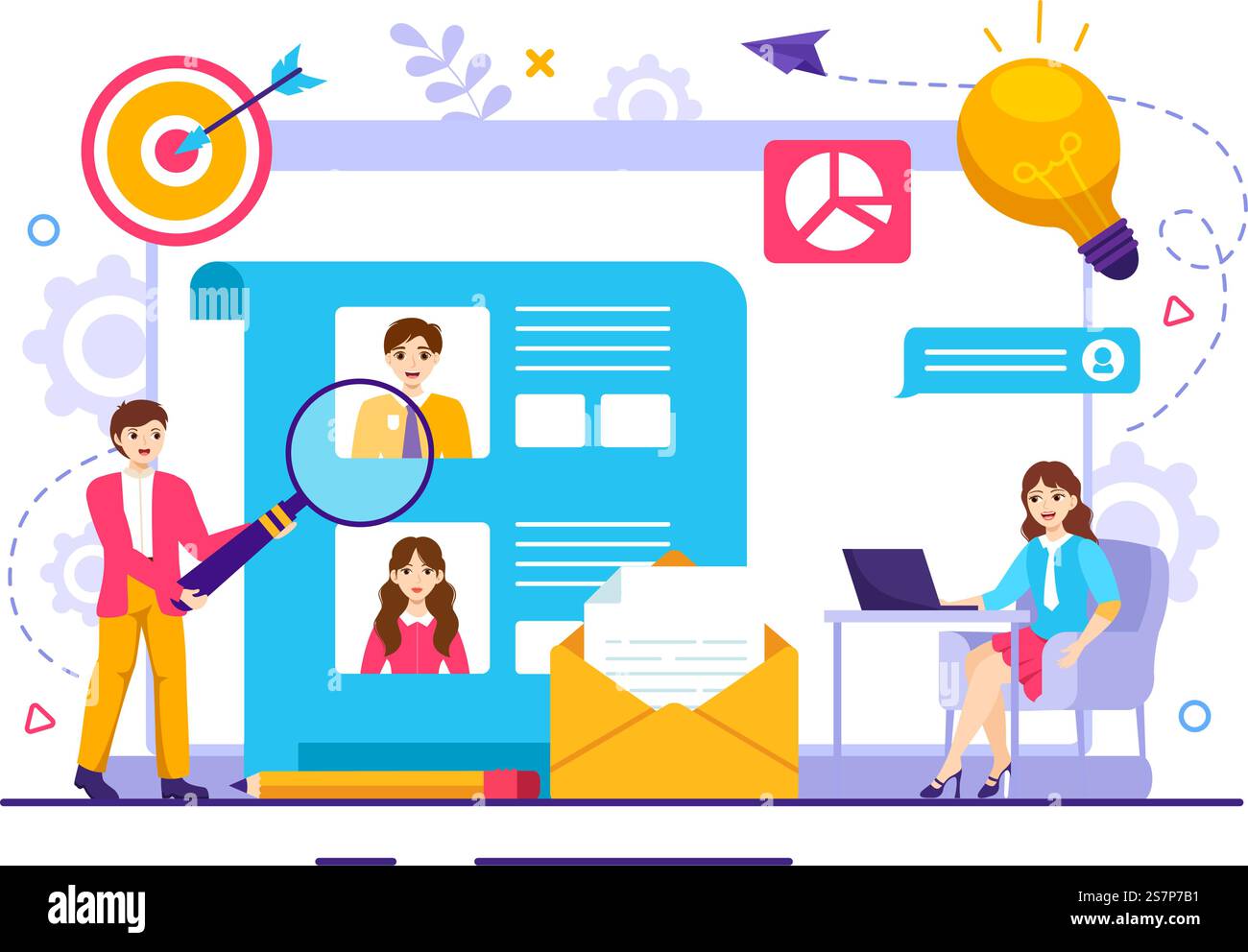 HRM Human Resource Management Vector Illustration with System Managing ...