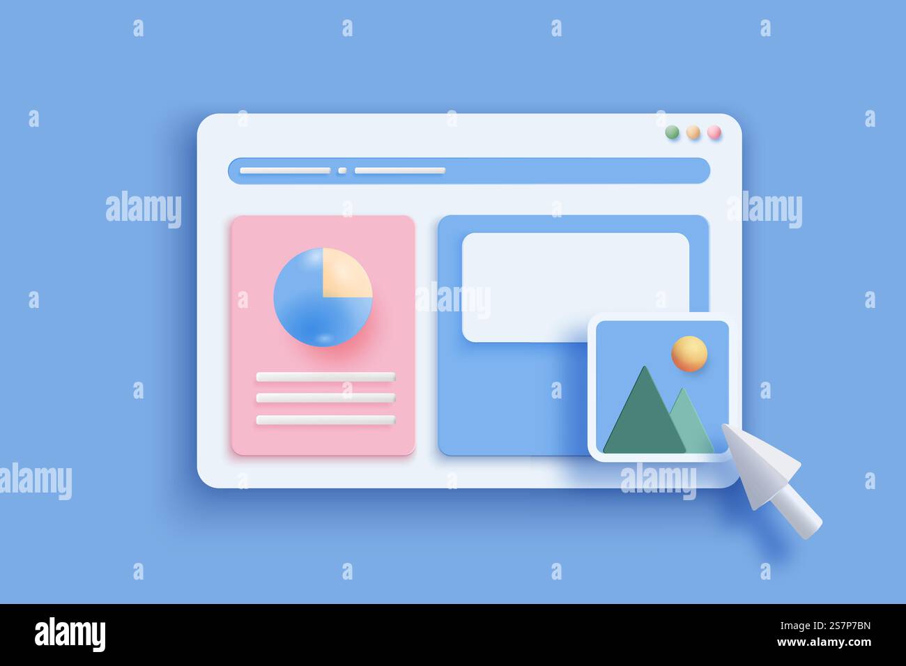 Online vector applications concept. Webpage, image and chart with mouse ...