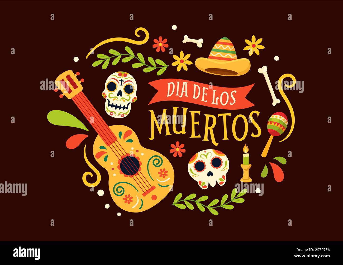 Dia de Los Muertos Vector Illustration with Day of the Dead, Play Music ...