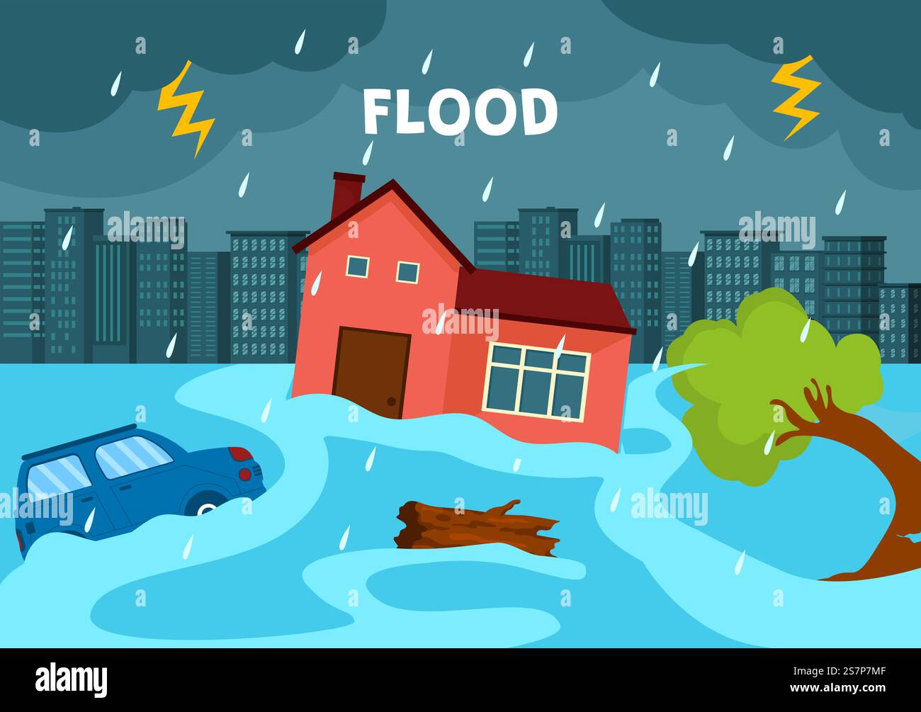 Floods Vector Illustration of The Storm Wreaked Havoc and Flooded the ...
