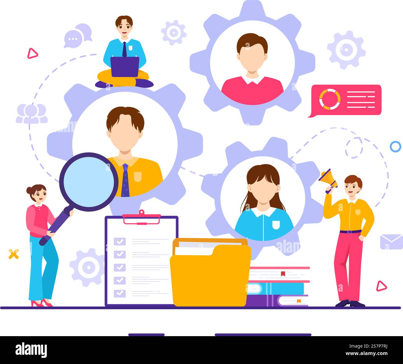 HRM Human Resource Management Vector Illustration with System Managing ...
