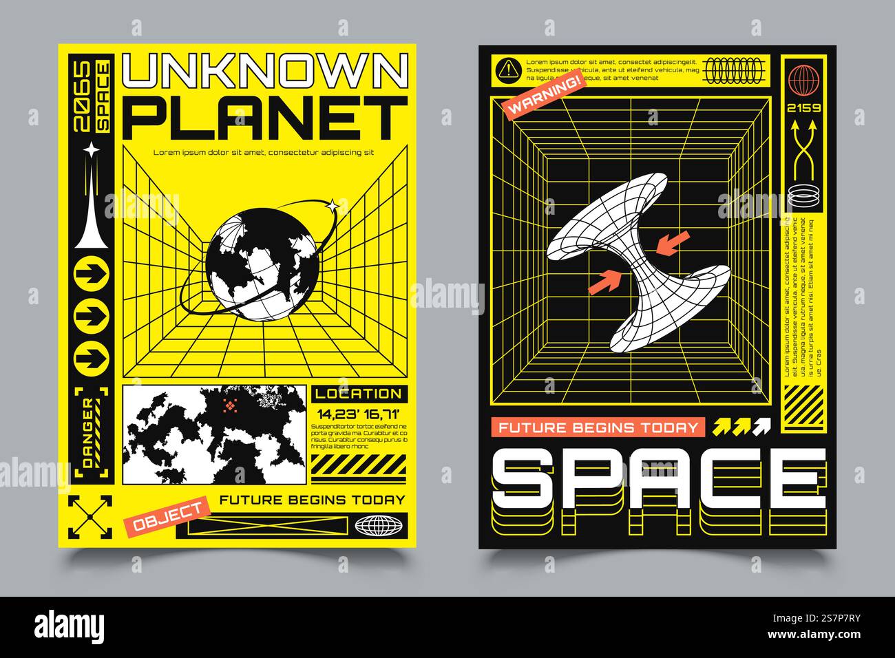 Two posters with HUD elements, perspective grid, futuristic design ...