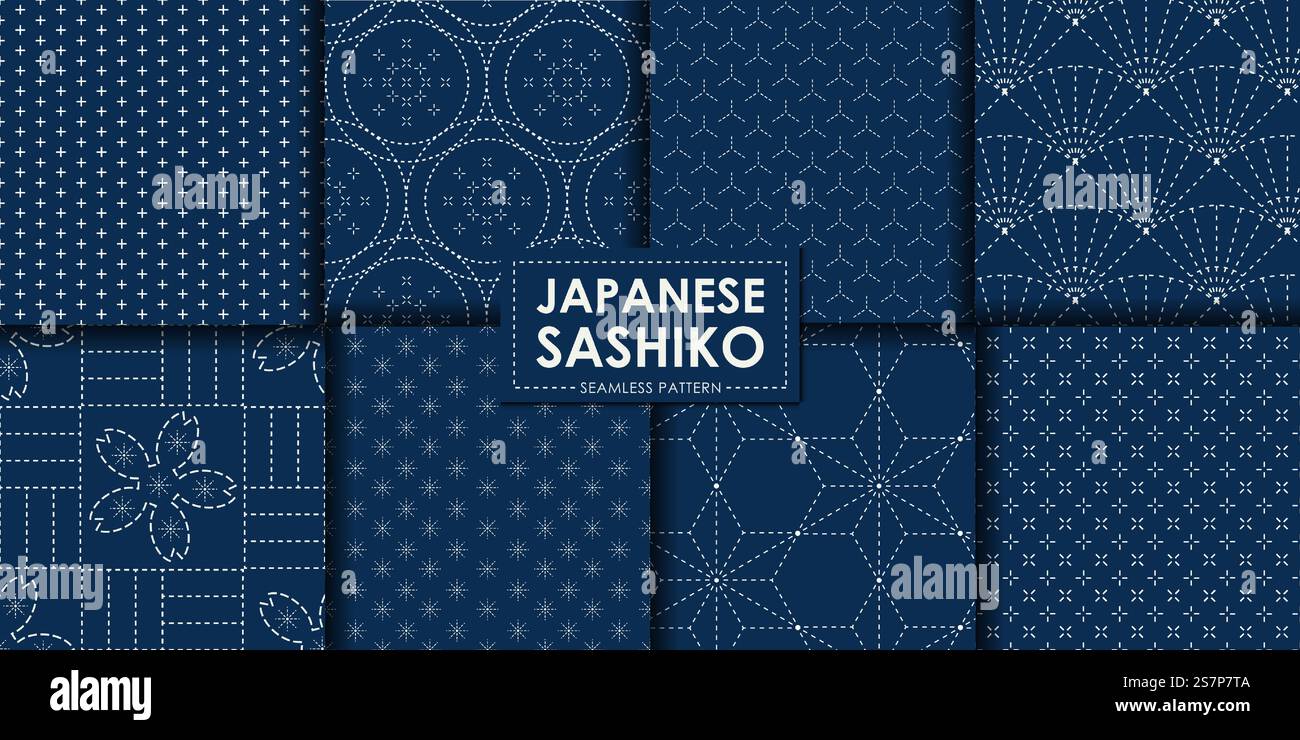 Japanese sashiko seamless pattern vector collection, Decorative ...