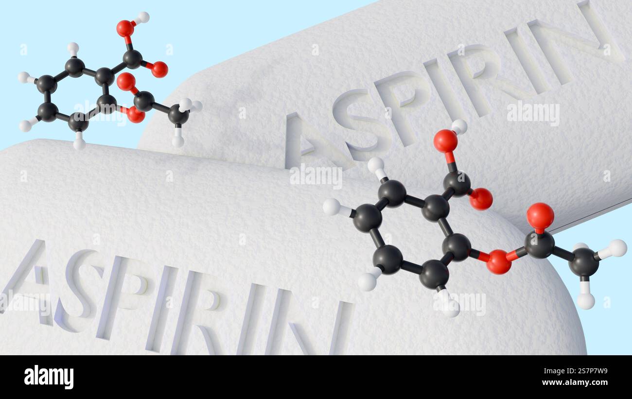 3d rendering of aspirin drugs and floating acetylsalicylic acid ...