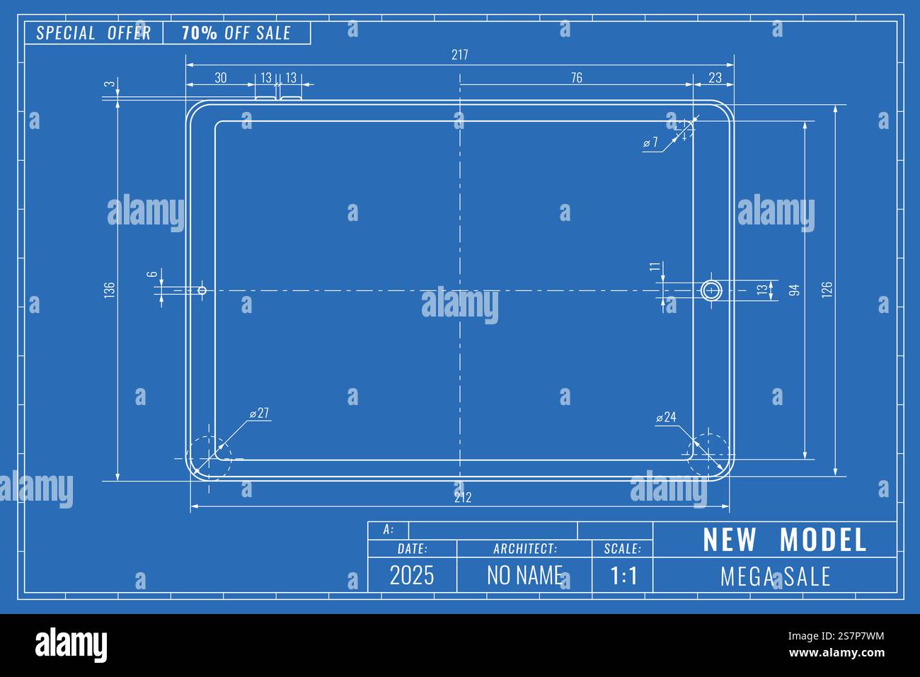 Tablet as technical blueprint drawing. Device sale technical outline ...