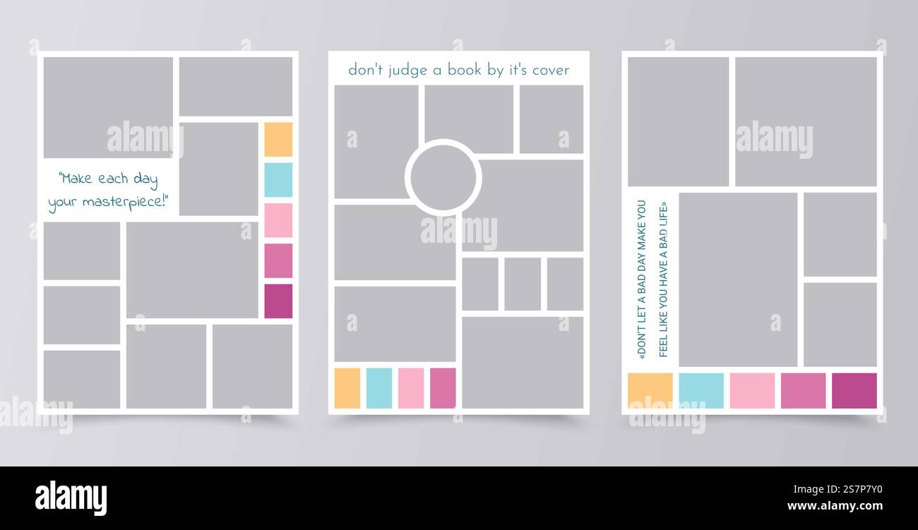 Photo collage template. Mood board layout. Mosaic pictures album grid ...