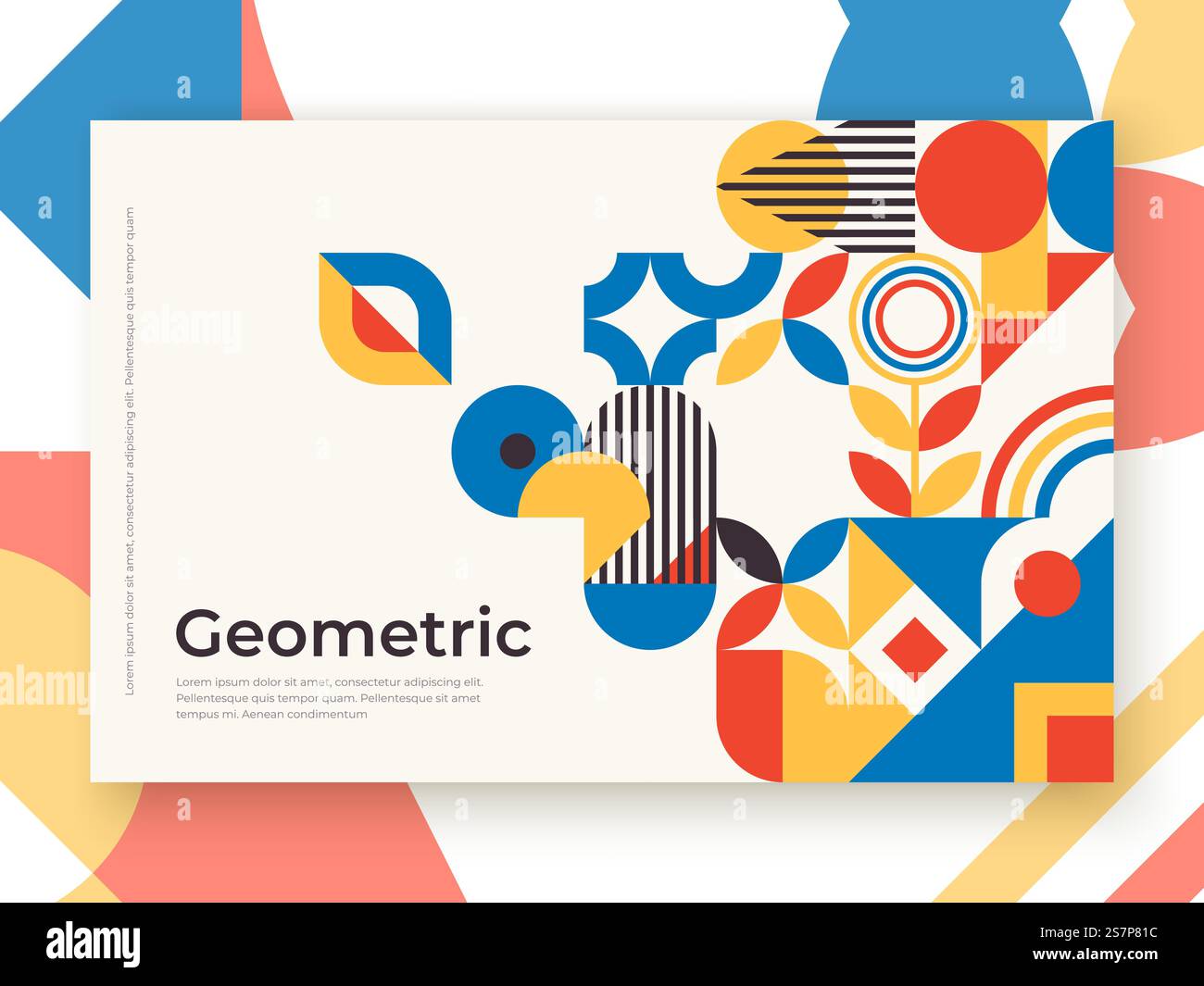 Bauhaus inspired banner with basic square figures and text. Minimal ...