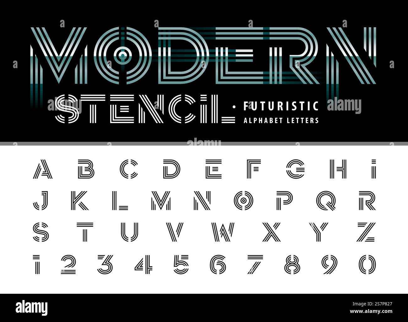 Vector of Alphabet Letters and numbers, Modern Stencil font, San serif ...