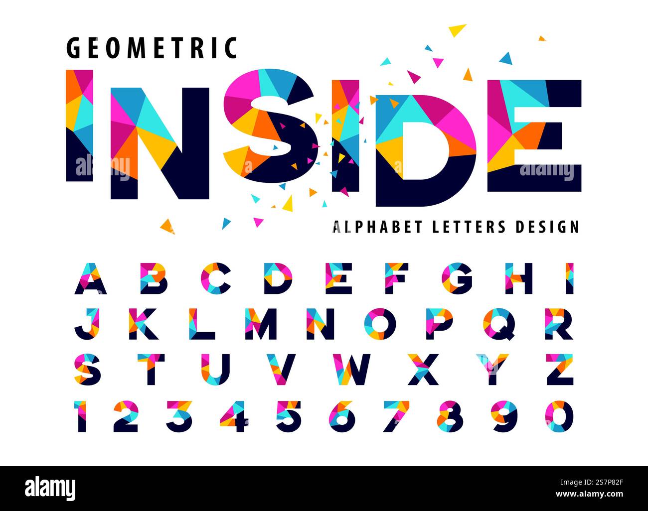 Vector of Geometric Alphabet Letters and numbers, Modern Colorful ...