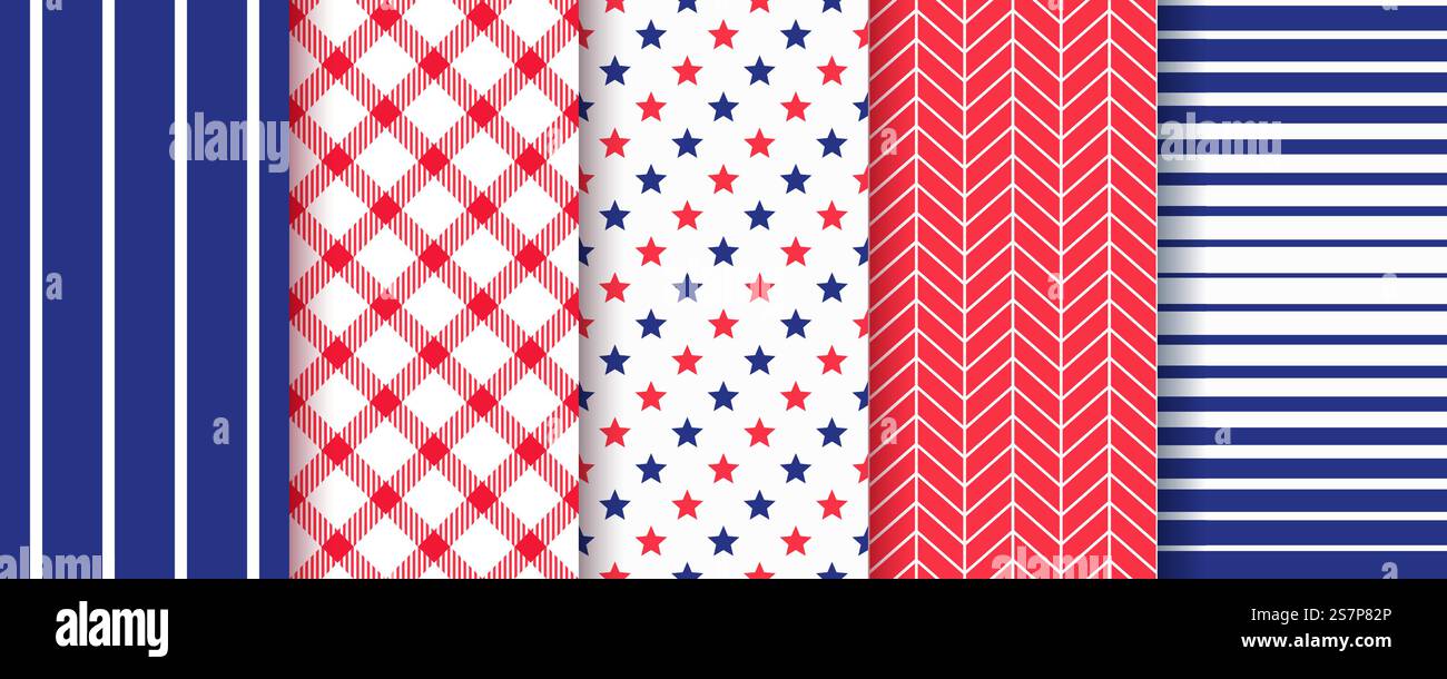 American backgrounds. 4th July seamless pattern. Patriotic prints. Set ...