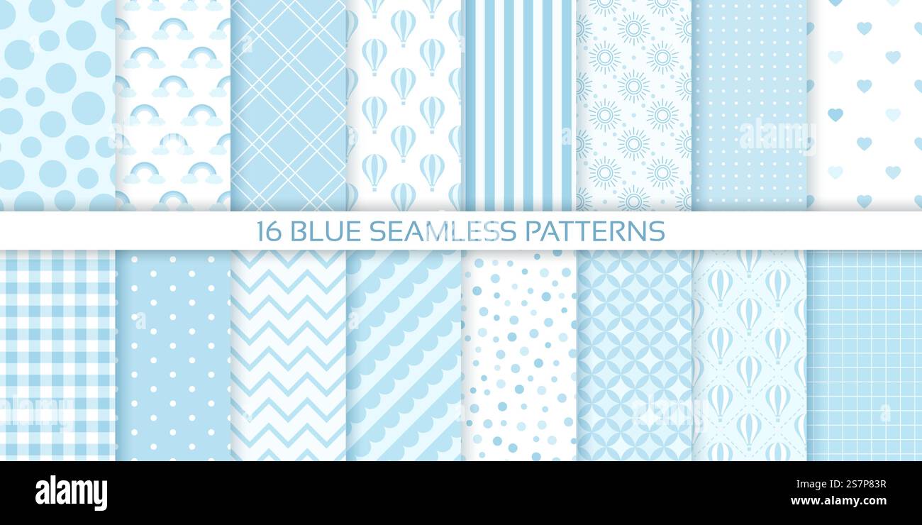 Blue seamless background. Scrapbook baby shower patterns. Set cute ...