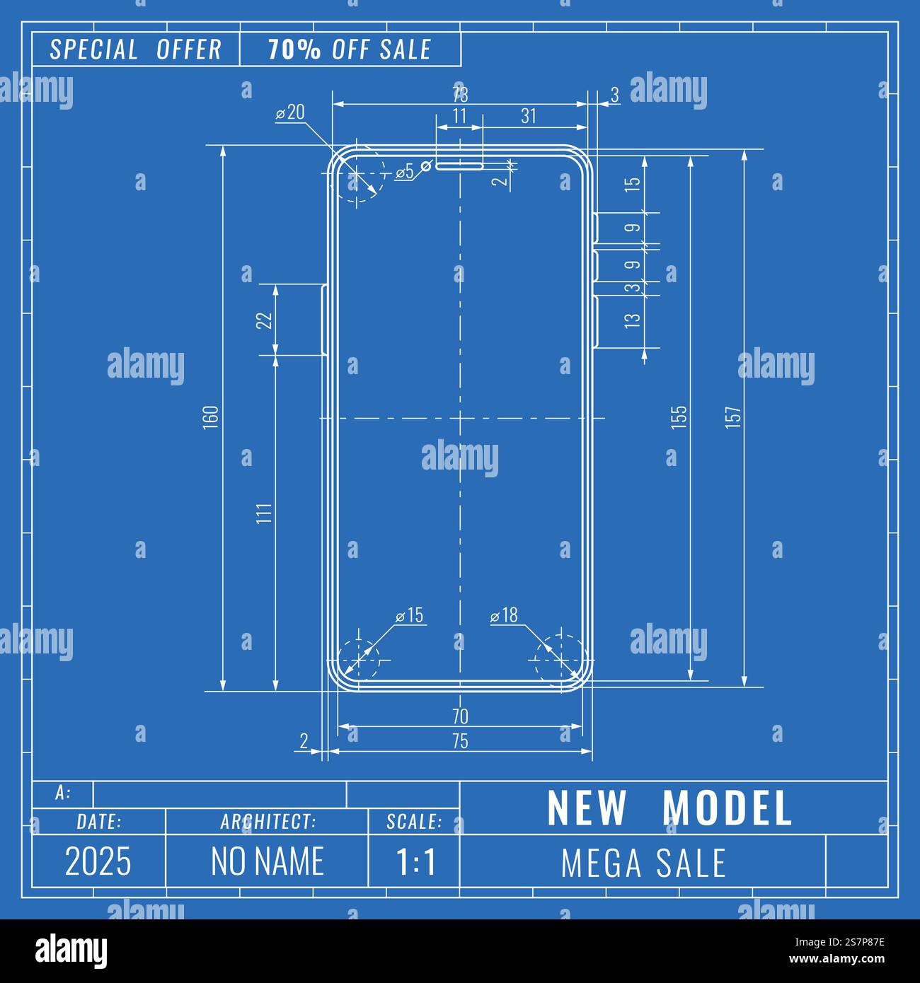 Mobile phone as technical blueprint drawing. Smartphone sale technical ...