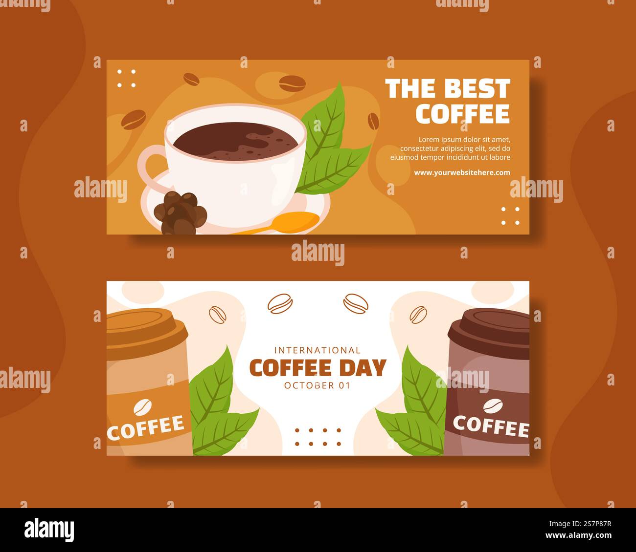 International Coffee Day Horizontal Banner Flat Cartoon Hand Drawn ...