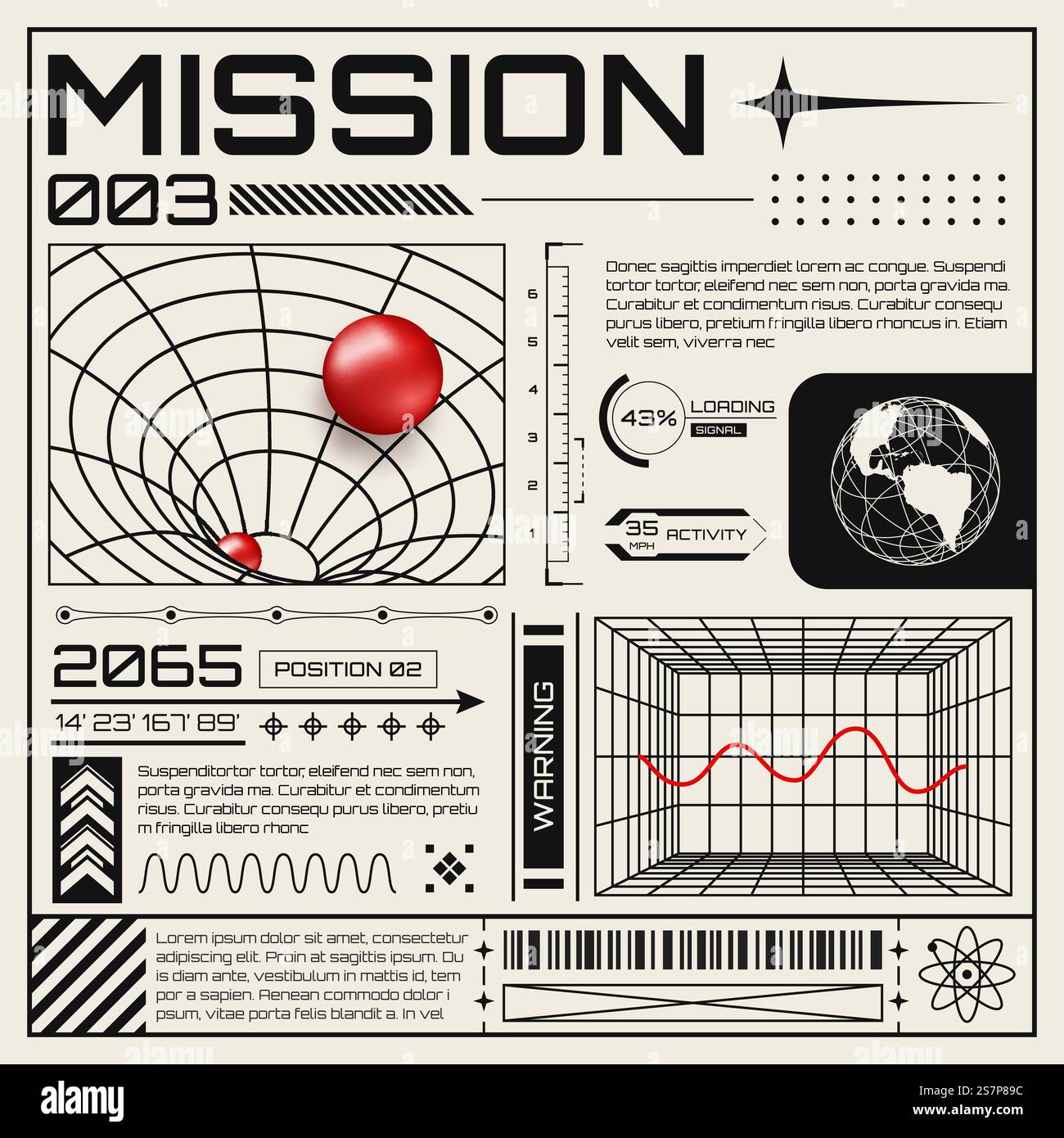 Abstract banner with wireframe 3D figures. Posters with HUD elements ...