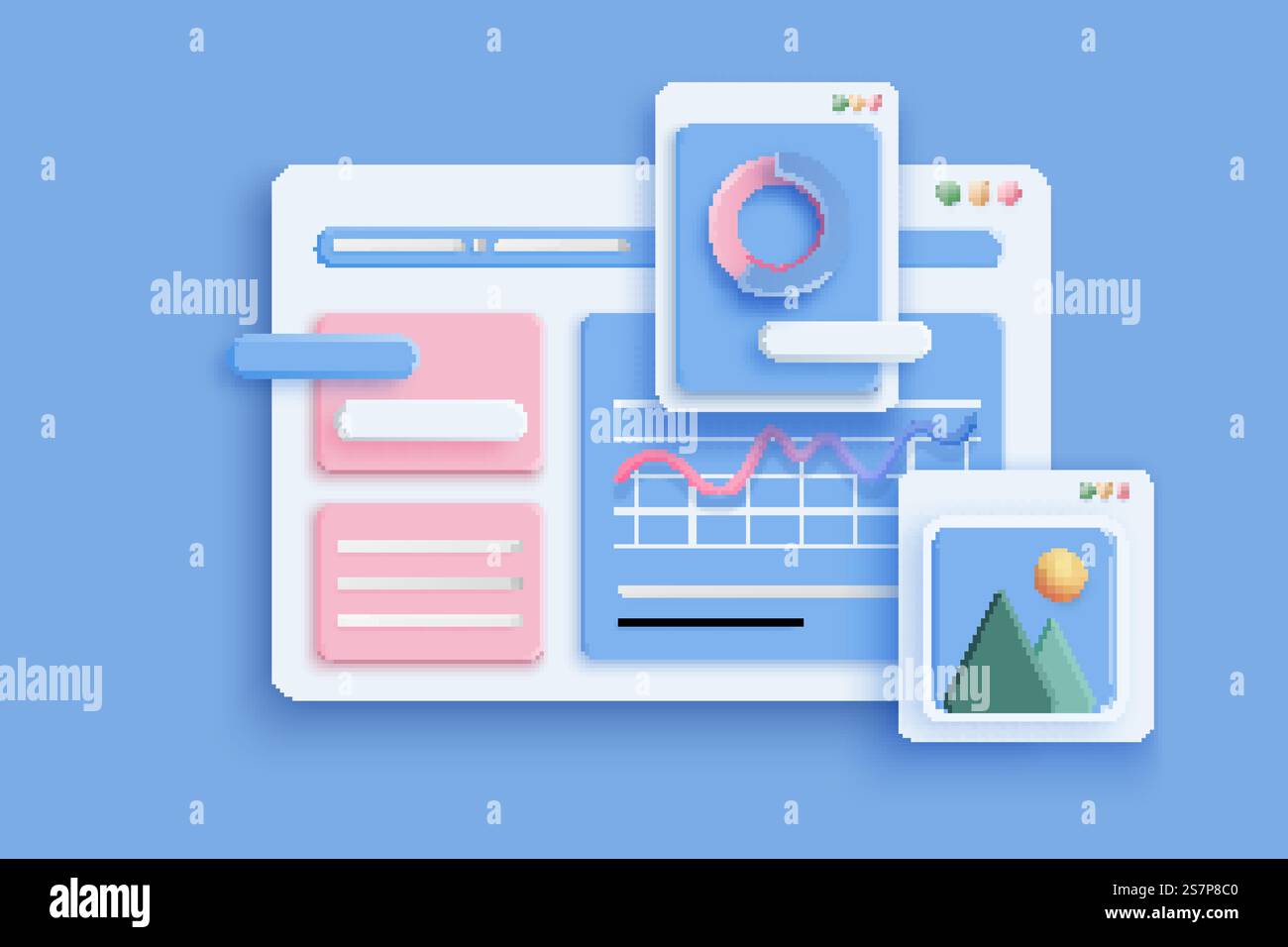 Online applications concept, webpage, image and chart with mouse arrow ...