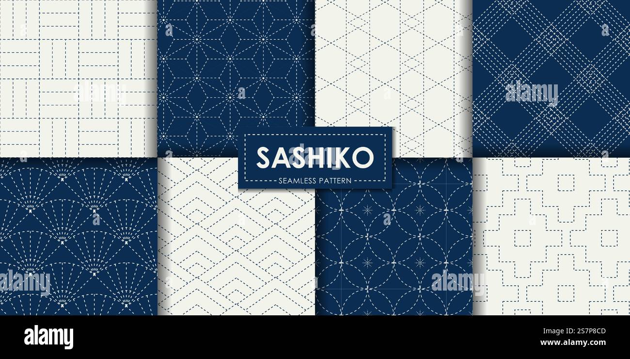 Japanese sashiko seamless pattern vector collection, Decorative ...